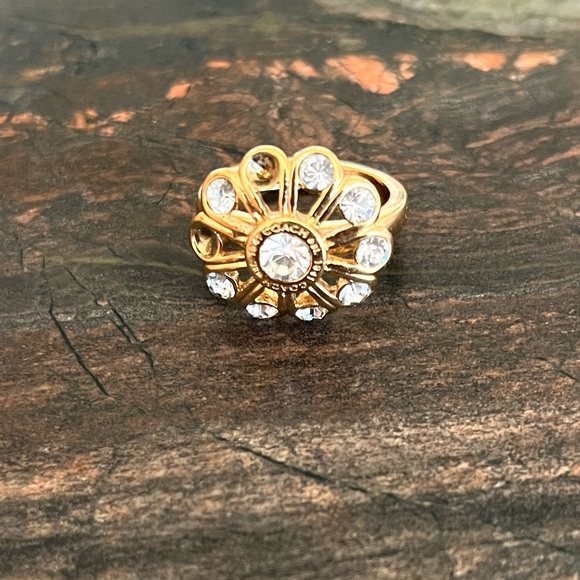 Coach | Jewelry | Coach Crystal Gold Flower Ring Size 6 | Poshmark